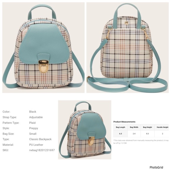 Source Unknown | Bags | Small Turquoise Plaid Mini Backpack New | Poshmark